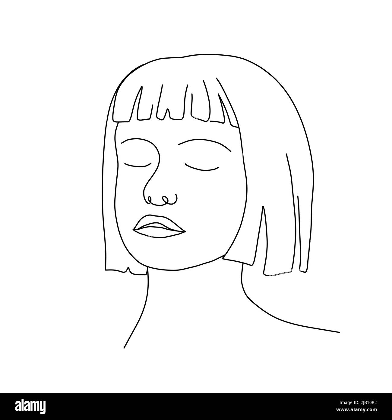 Woman face line art. Abstract minimal female portrait. Hand drawn ...