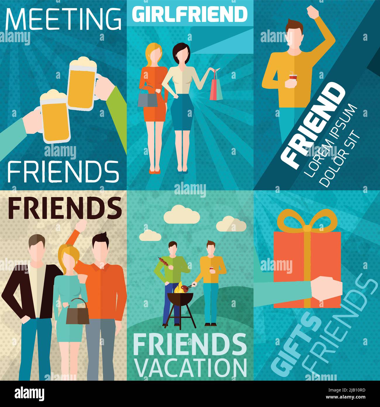 Friends relationships mini poster set with meeting vacations gifts ...