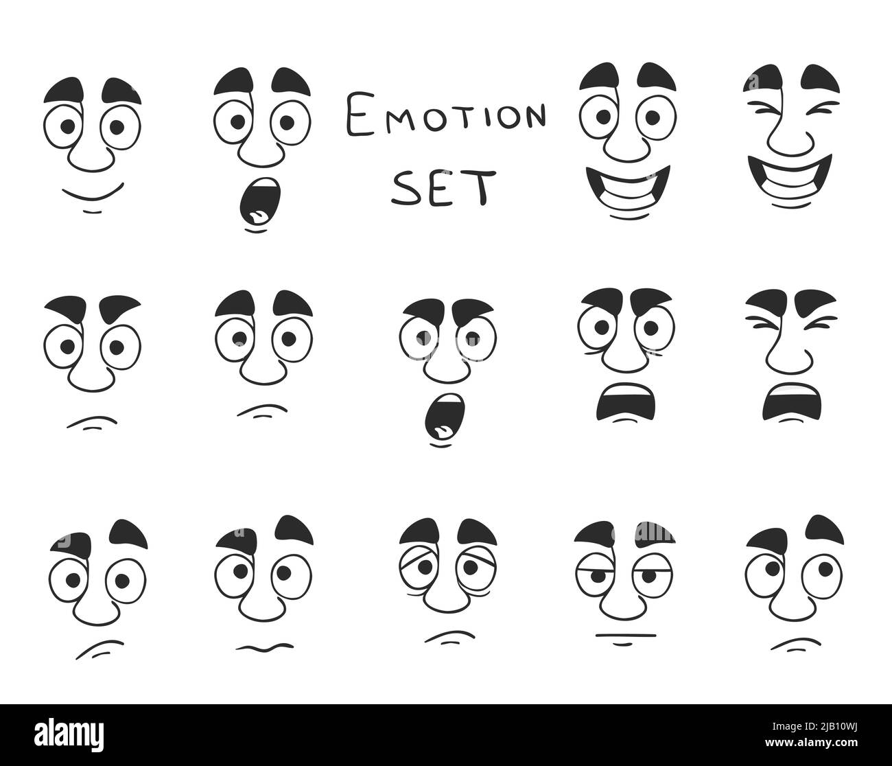 Cry emotions face icons character Black and White Stock Photos & Images ...