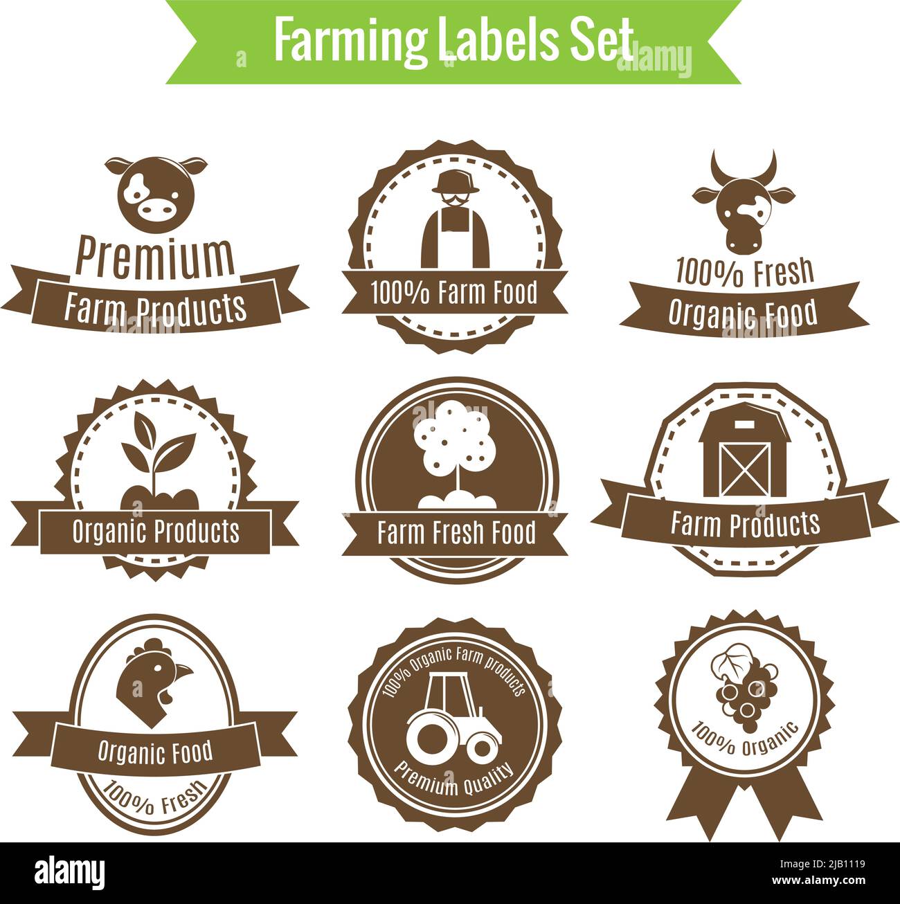 Farming harvesting and agriculture badges or labels set on white ...