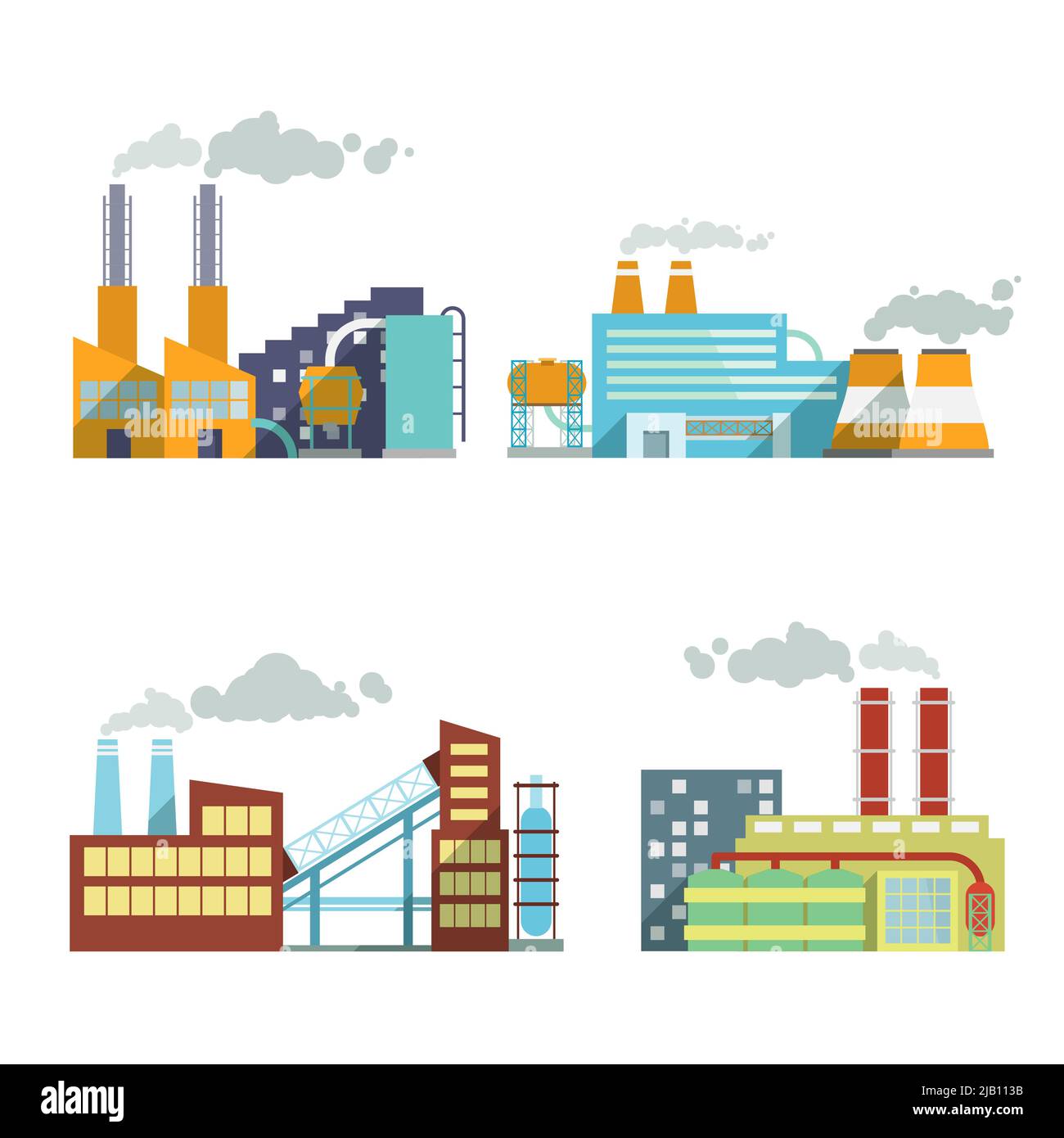 Industrial building factory and power plants icon set isolated vector ...