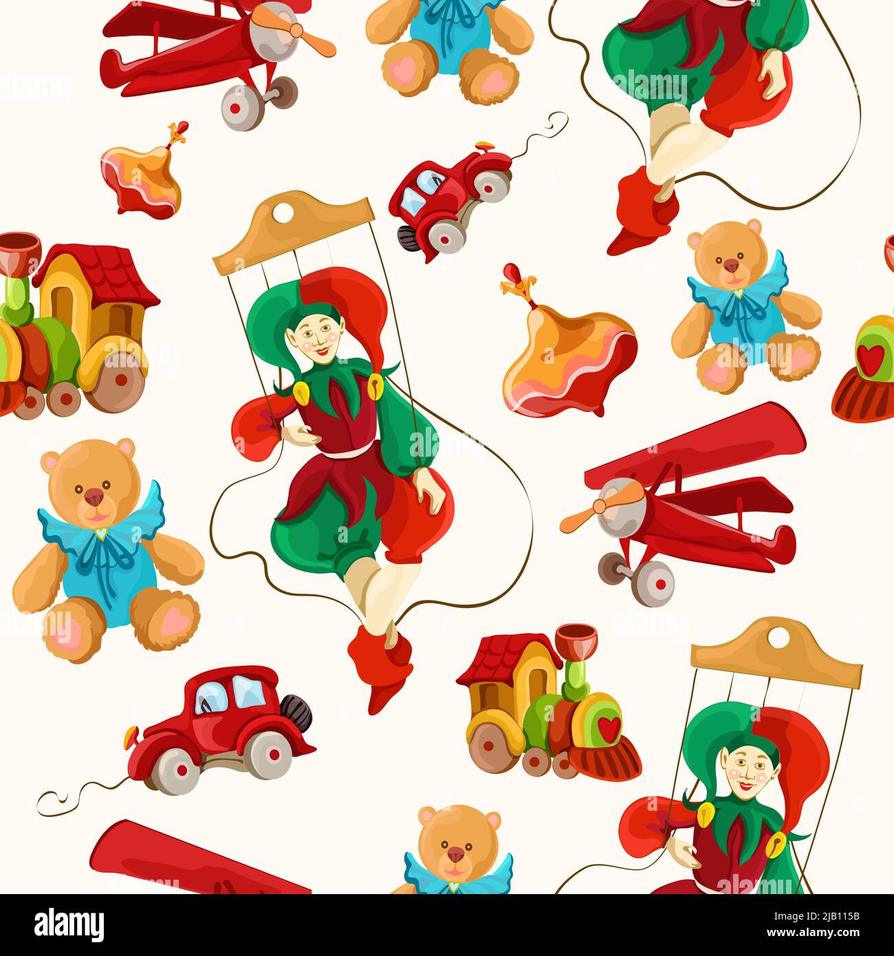 Decorative retro baby toys sketch seamless pattern of airplane peg top ...