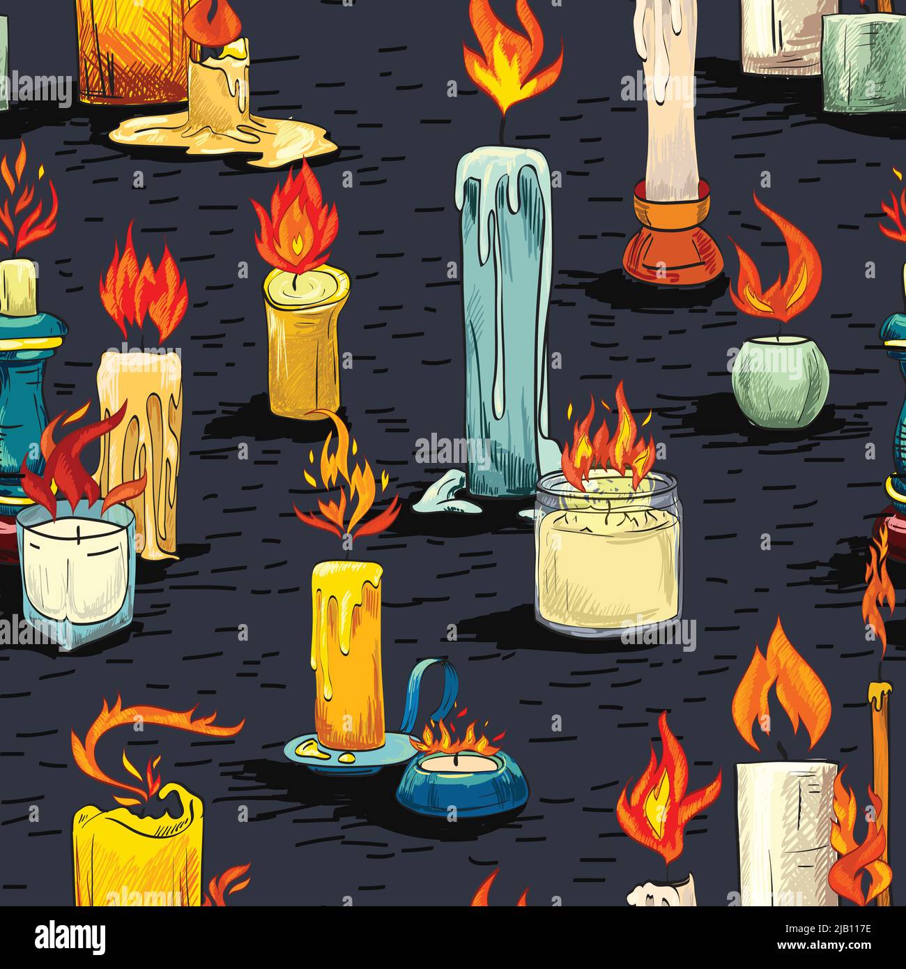 Vintage retro wax flame colorful sketch holiday and decoration candles ...