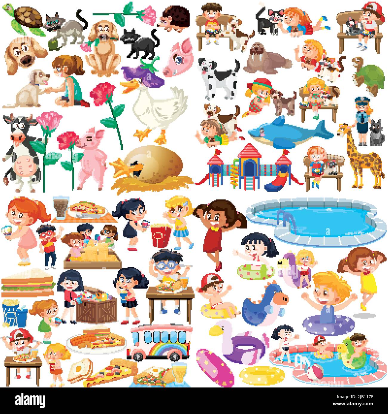 Set of different cute kids and objects illustration Stock Vector Image ...