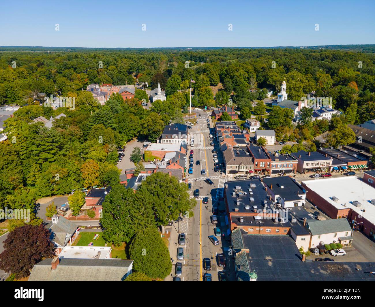 Concord historic town center aerial view in summer on Main Street in ...
