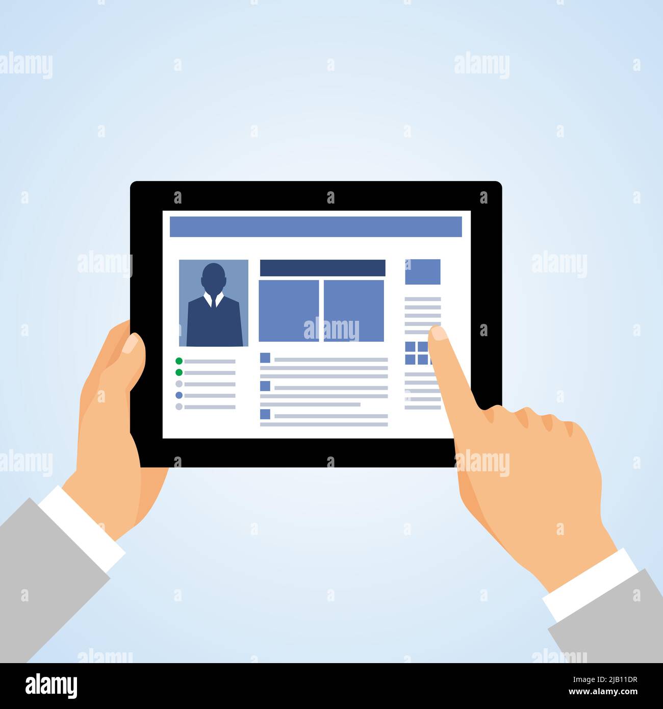 Business hand holding and using tablet computer and touching the screen ...