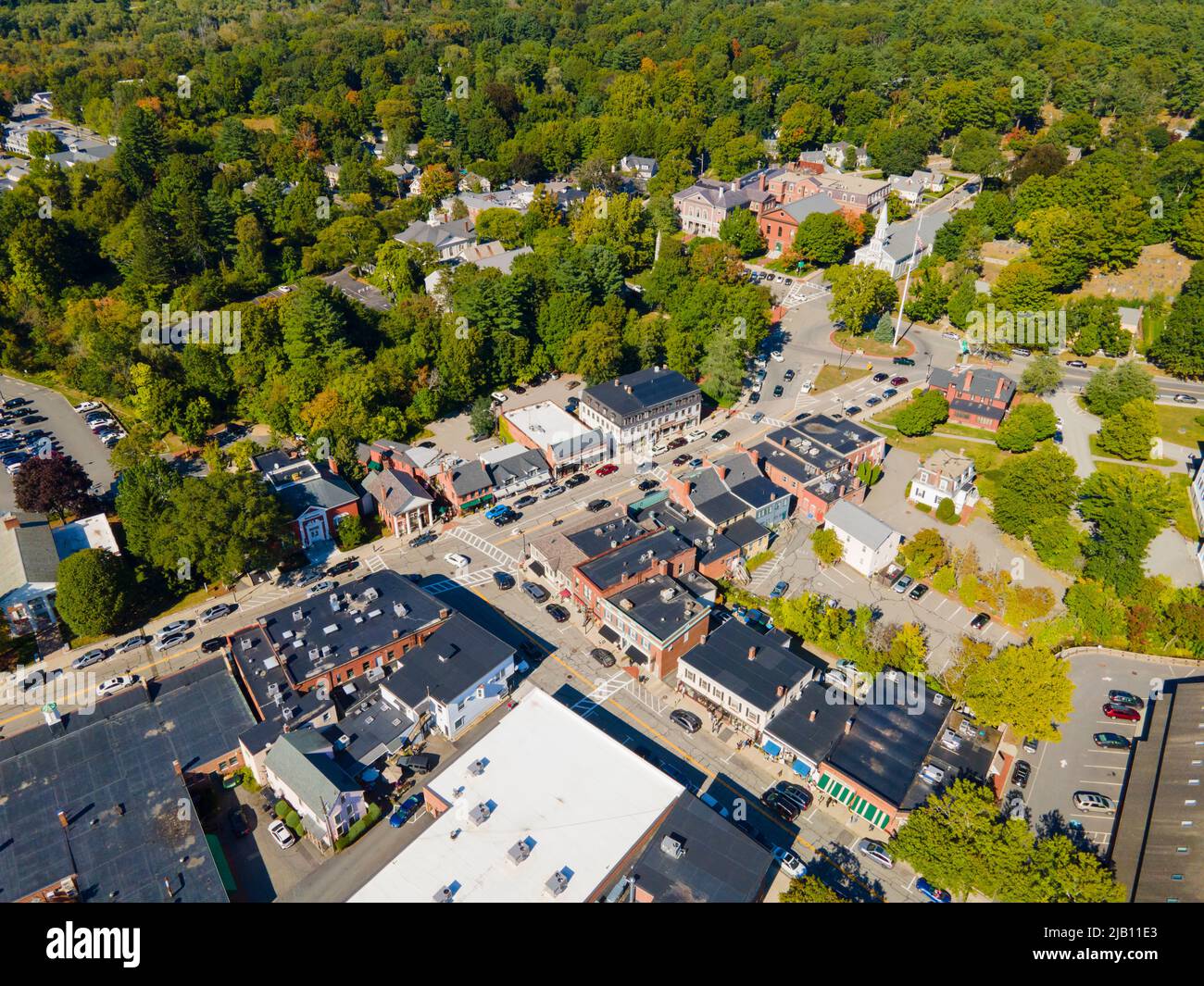 Concord historic town center aerial view in summer on Main Street in ...