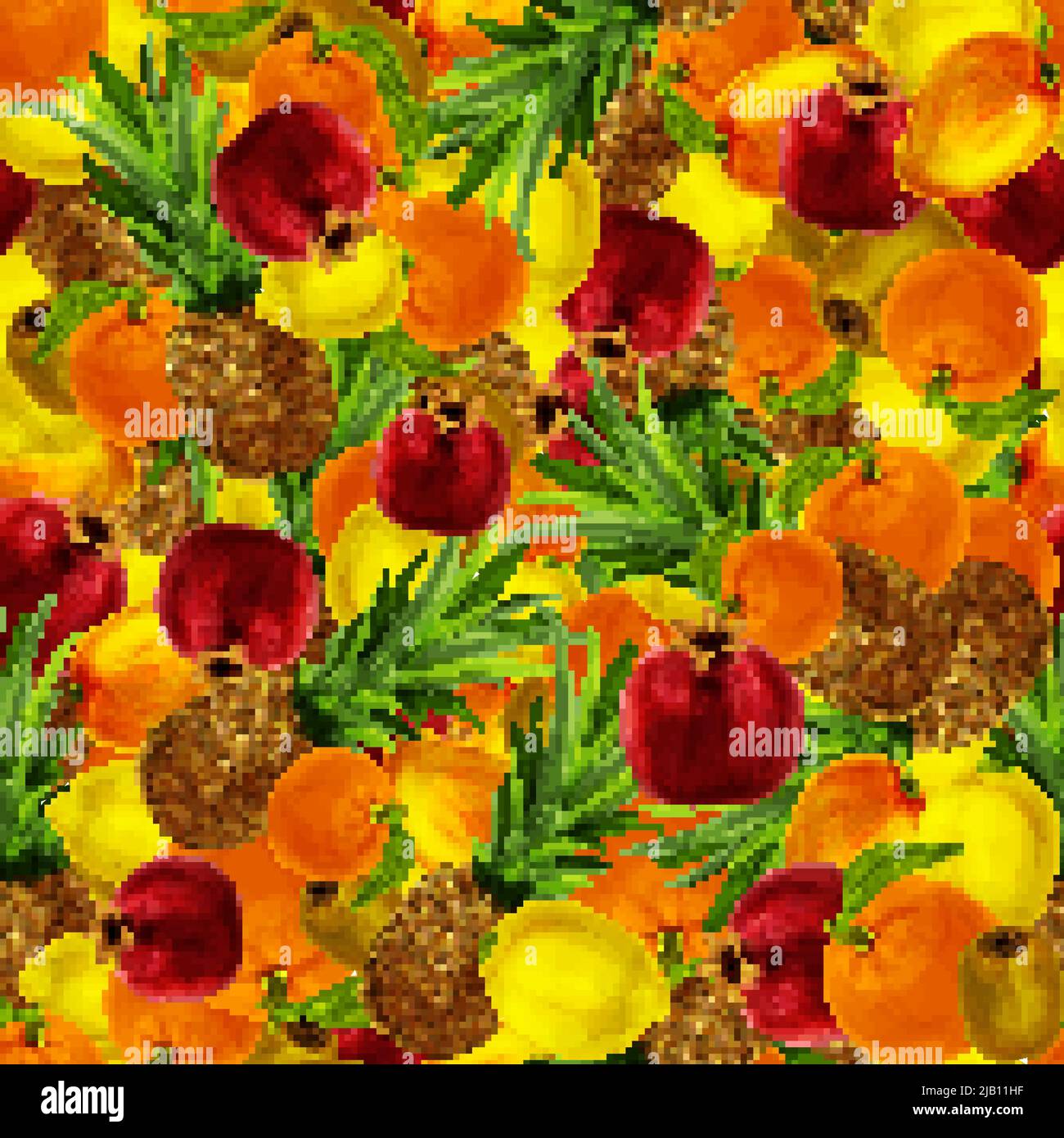 Seamless mixed ripe organic fruits pattern background with kiwi lemon ...