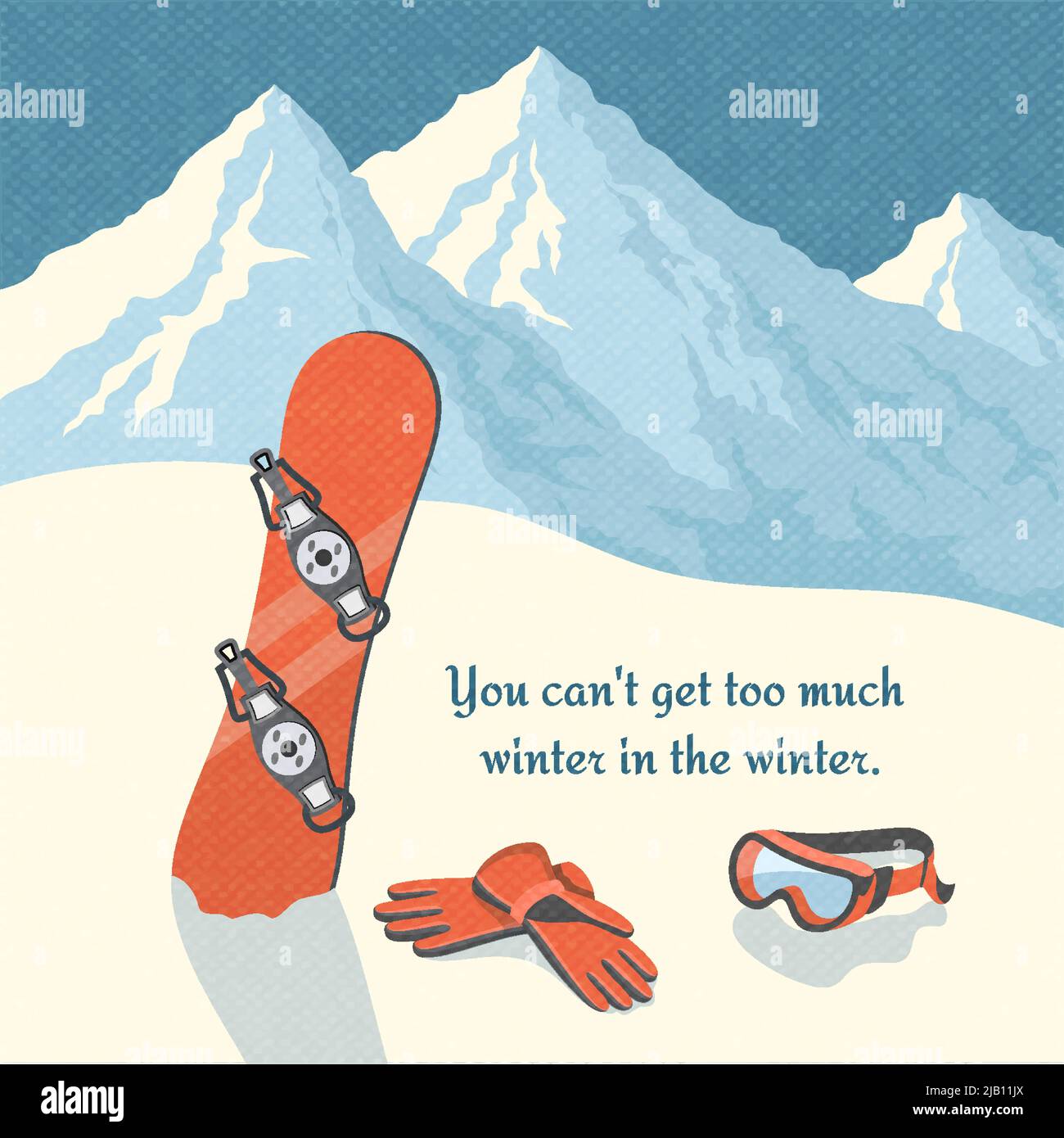 Snowboard winter mountain landscape background retro poster vector ...