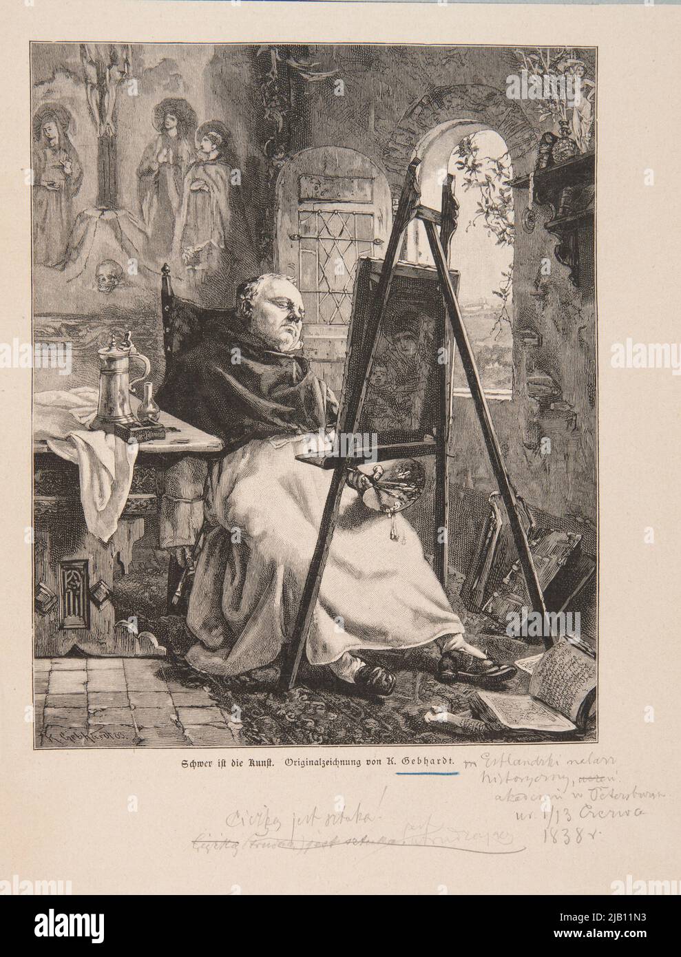 The religious tipping in front of the easel according to the drawing of ...