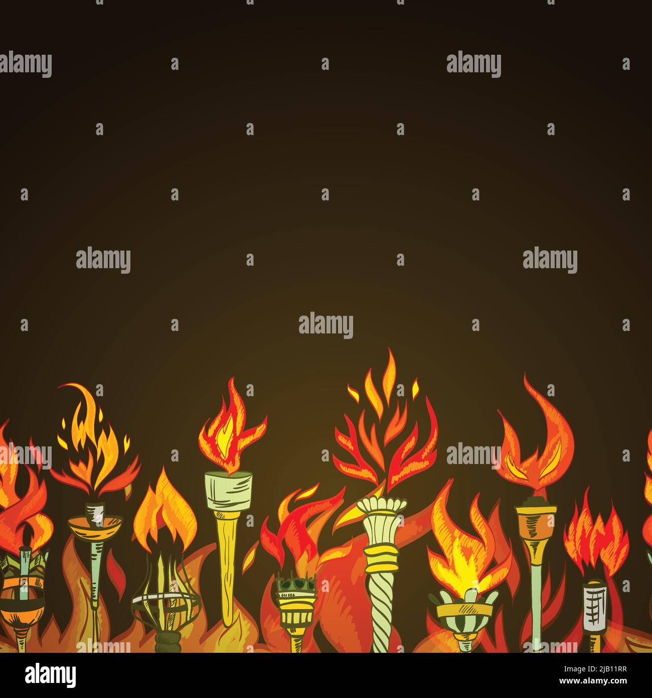 Fire glowing flame retro sketch torch winner symbol seamless ornament ...