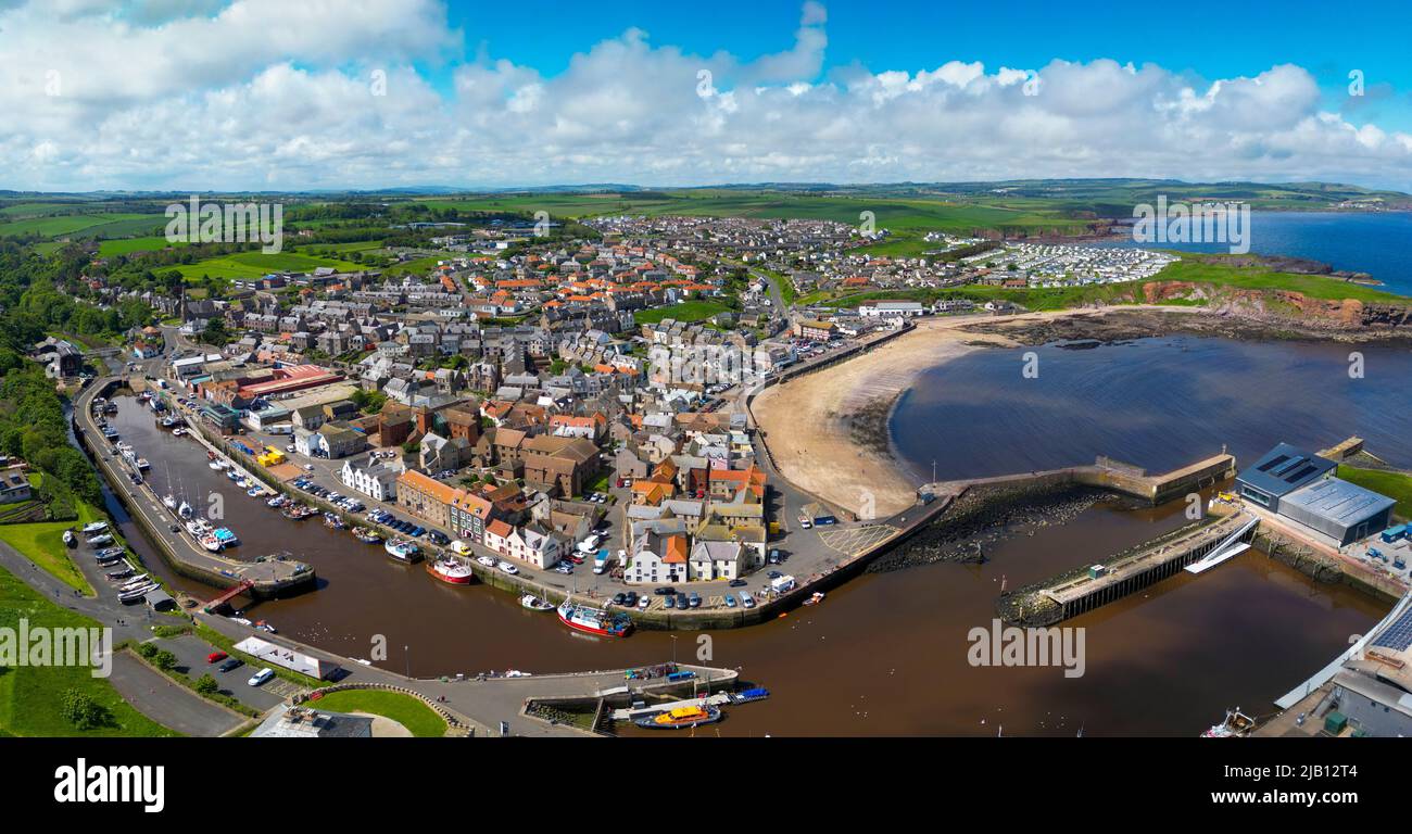 Aerial view from drone of town of Eyemouth in Berwickshire, Scottish ...