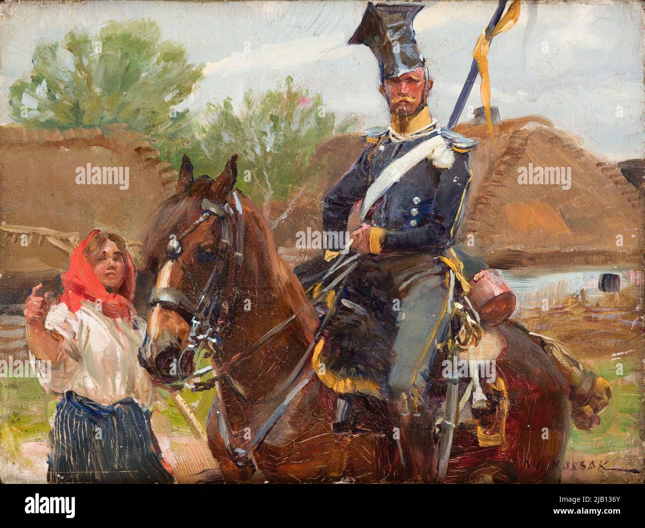 Uhlan with a Girl Kossak, Wojciech (1856 1942 Stock Photo - Alamy