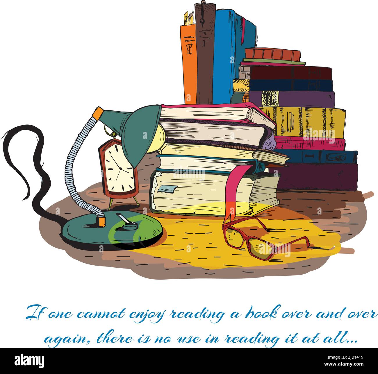Books reading still life with book stacks isolated vector illustration ...