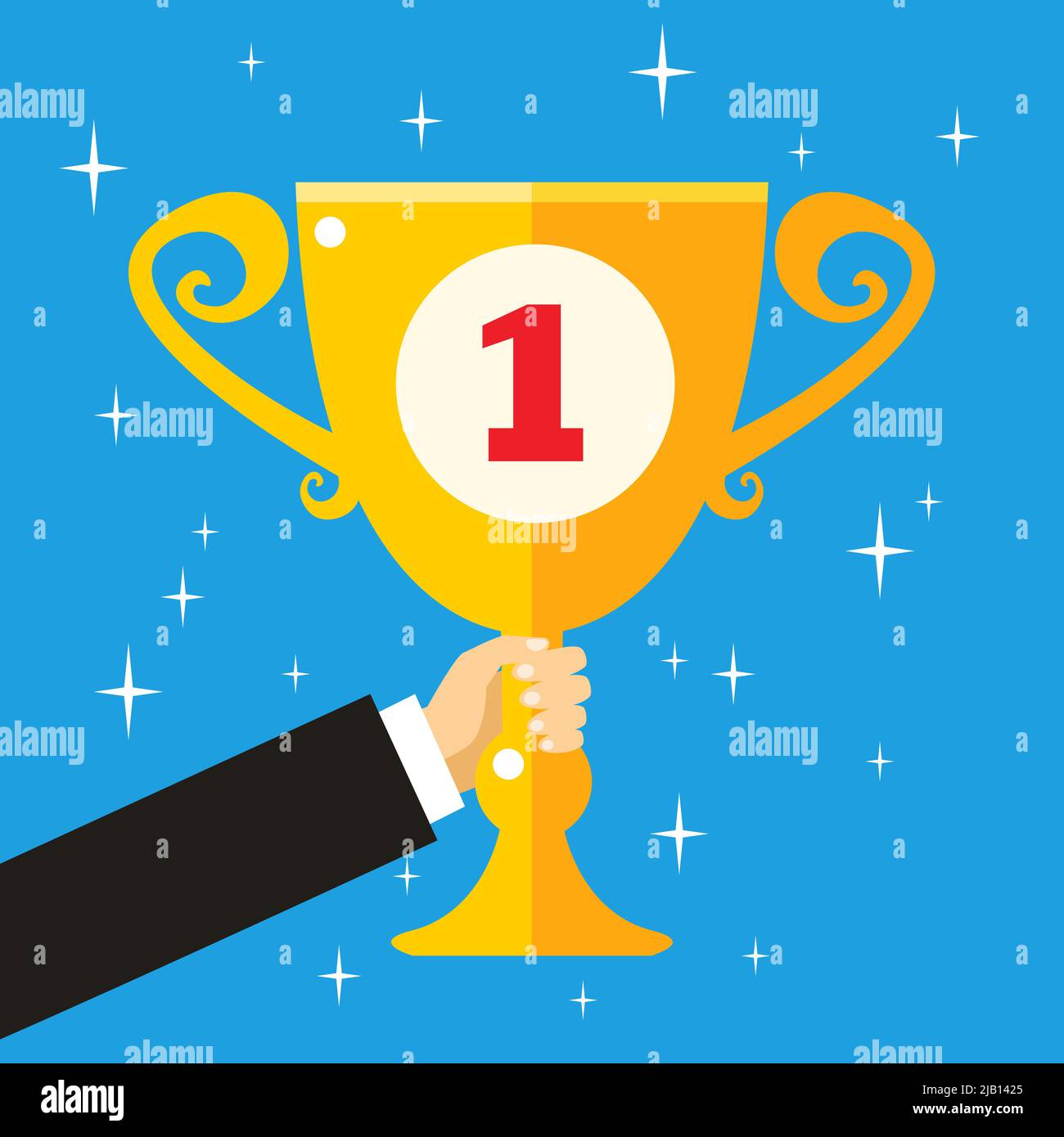 Business hand holding trophy cup for goal achievement vector ...