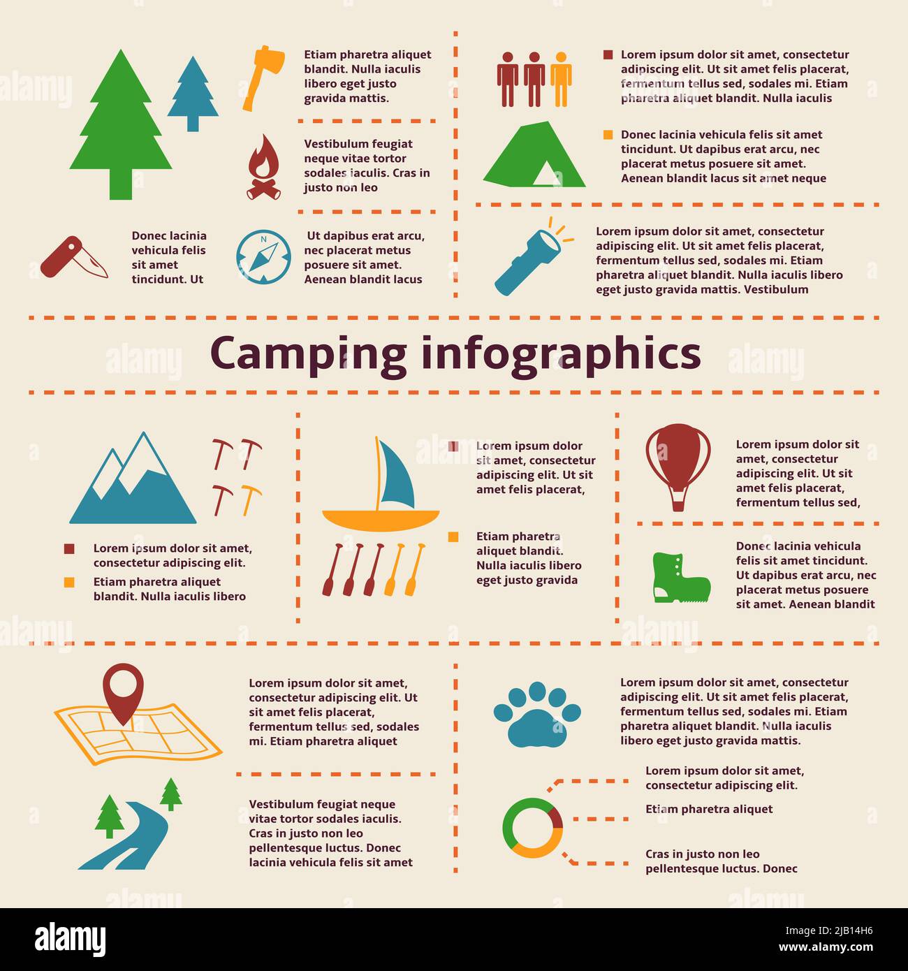 Camping and outdoor activity tourism infographic elements for web ...
