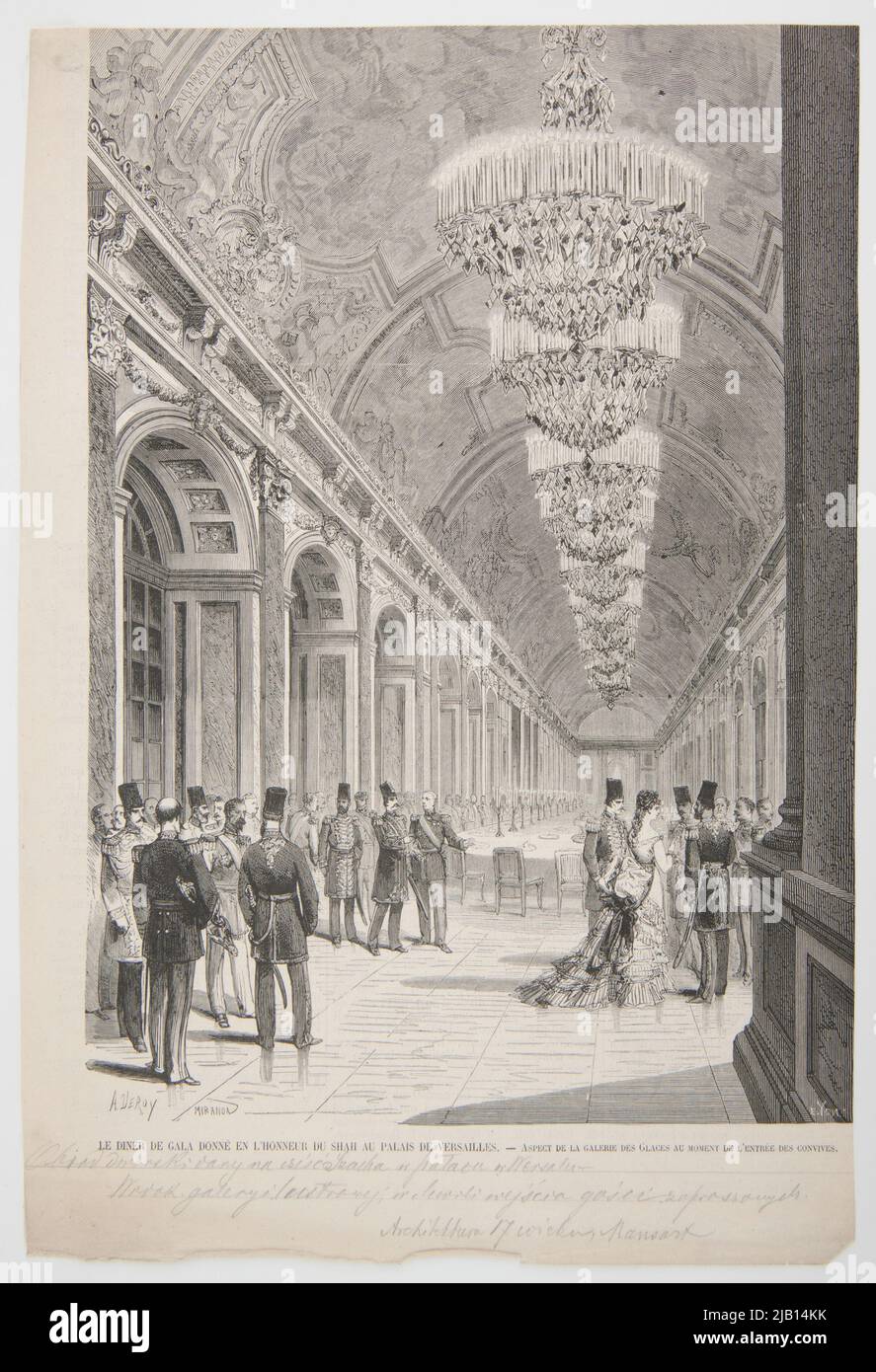 A solemn dinner issued in honor of Shah at the Versailles Palace. The ...