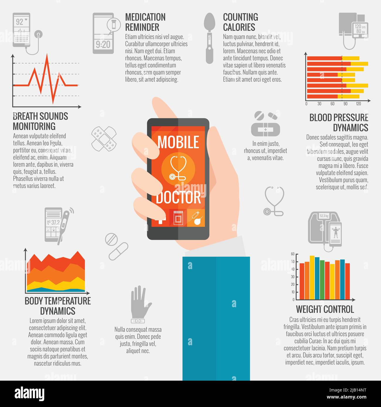 Digital health infographic set with medical monitoring technology ...
