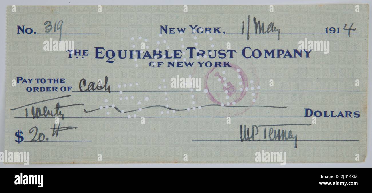 Check for $ 20; The Equitable Trust Company of New York; United States ...