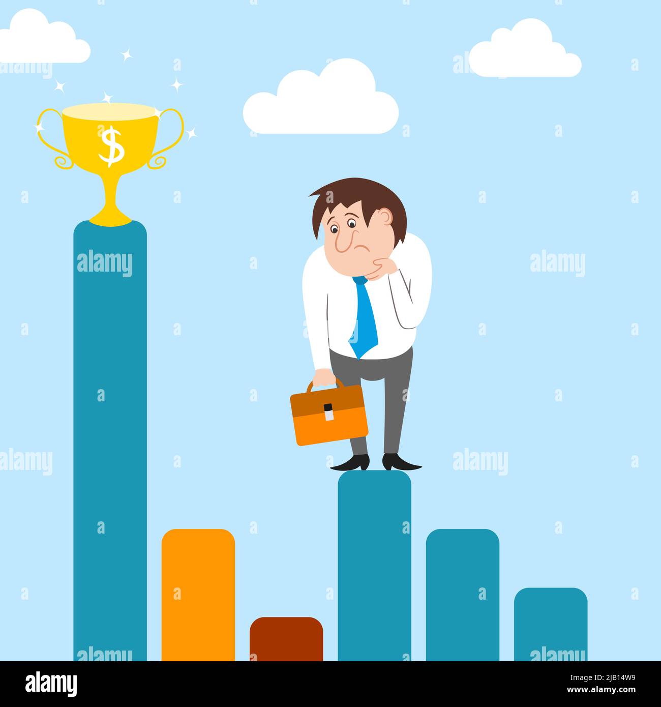 Abstract businessman character has difficulties with career development ...