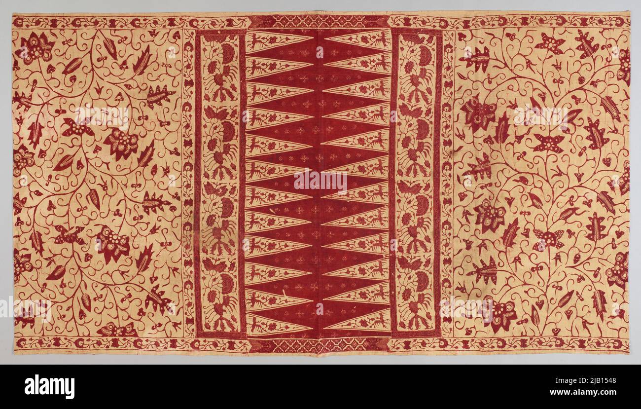 SARONG Battered plant flower patterns in cream yellow and red burgundy ...
