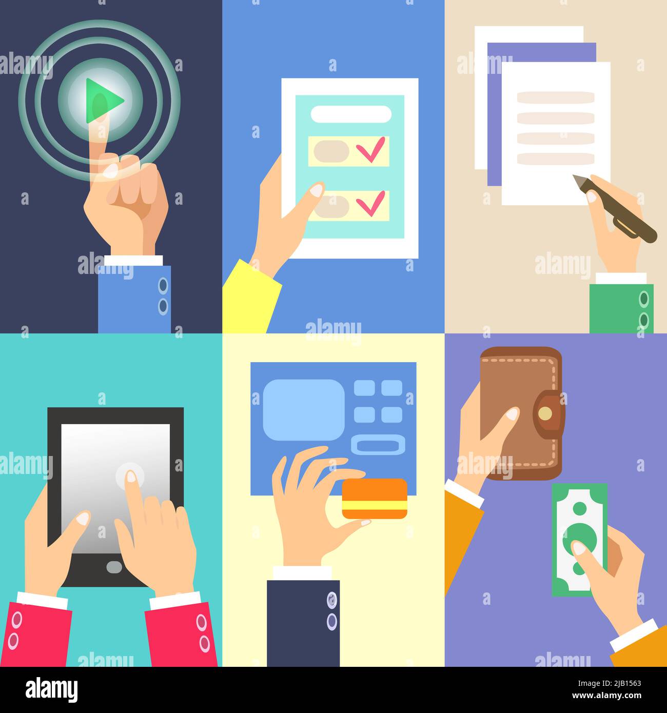 Set of business hands action concepts vector illustration Stock Vector ...