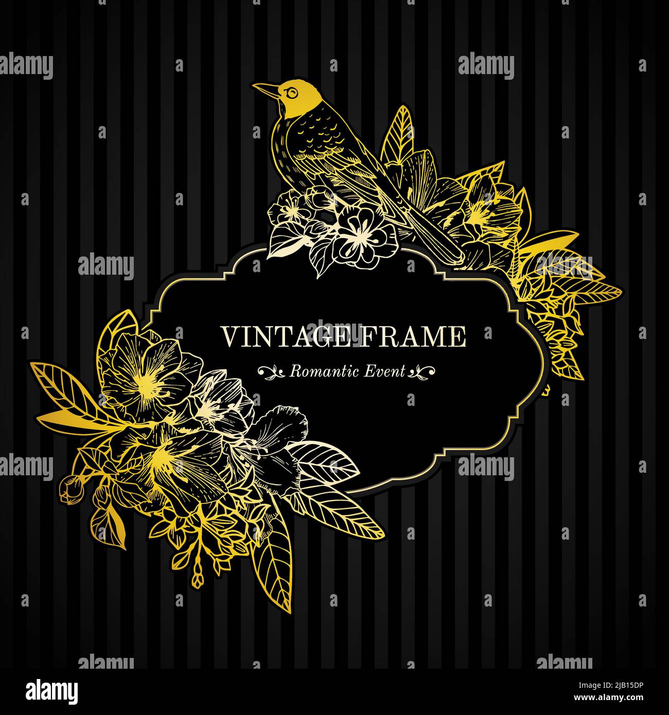 Romantic card with gold engraving vector illustration. Editable EPS and ...