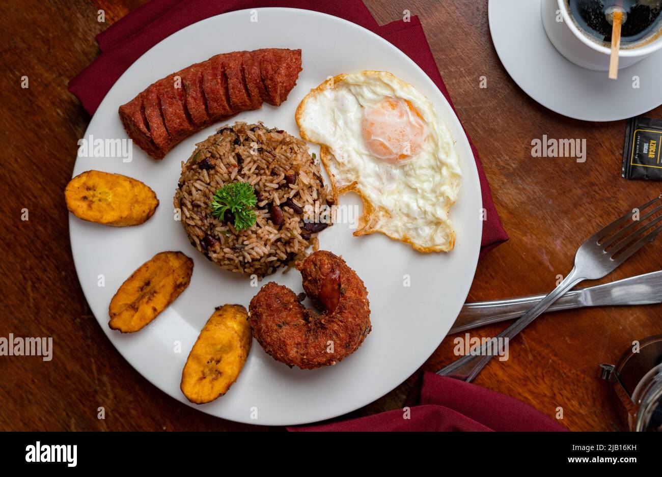 Delicious typical Costa Rican breakfast with coffee gallo pinto Stock ...