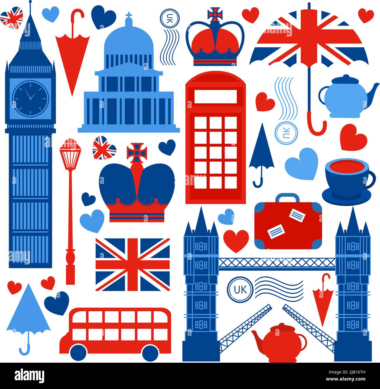 London symbols collection of tower bridge big ben and telephone booth ...