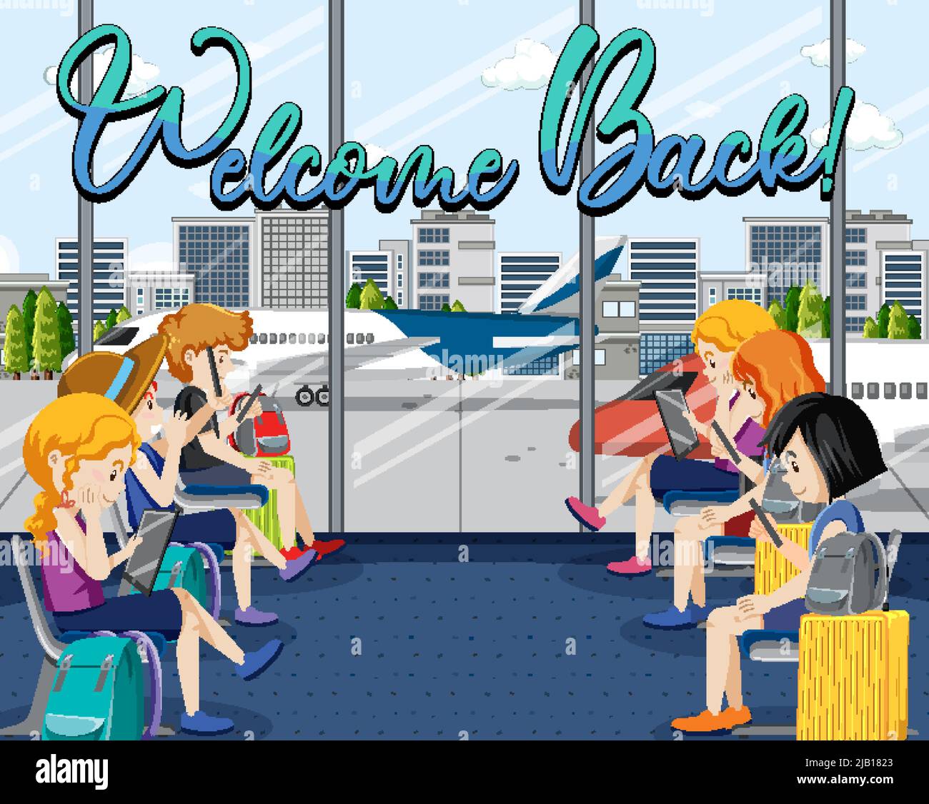 People cartoon characters in the airport illustration Stock Vector ...