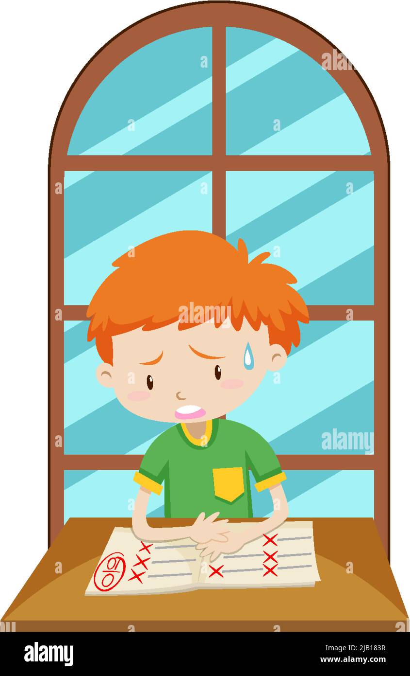 Student boy doing homework simple cartoon character illustration Stock ...