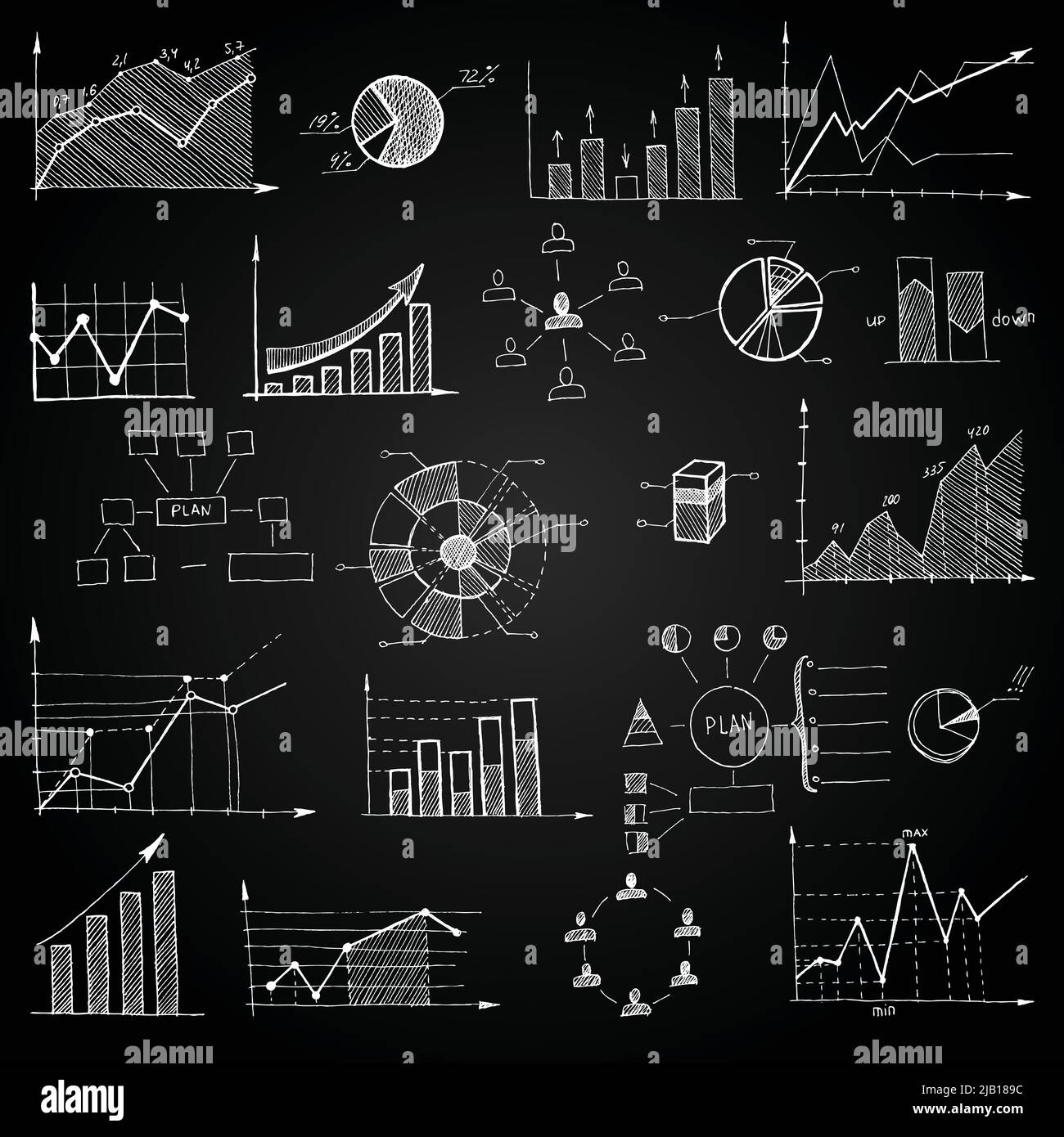 Chalk board doodle web charts isolated vector illustration Stock Vector ...