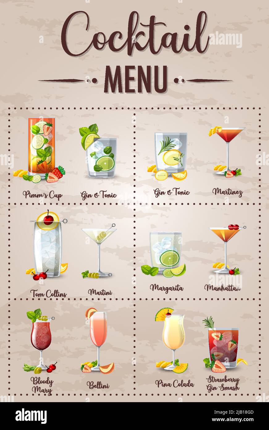 A printed menu of cocktails illustration Stock Vector Image & Art - Alamy