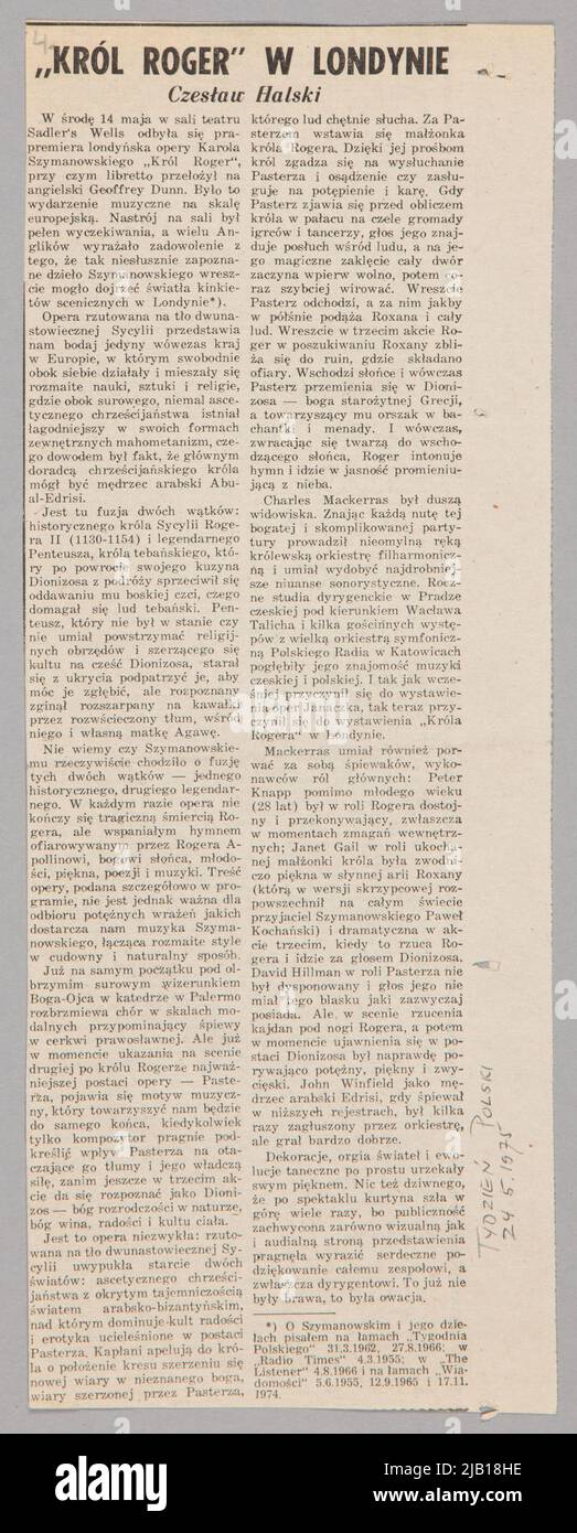 Polish press clippings in England Polish Week article King Roger in ...