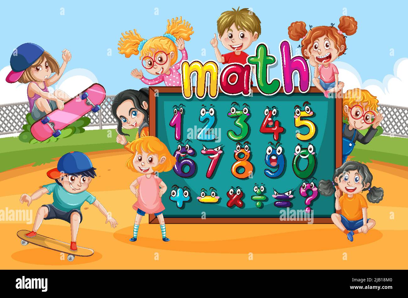 Counting number 0 to 9 and math symbols illustration Stock Vector Image ...