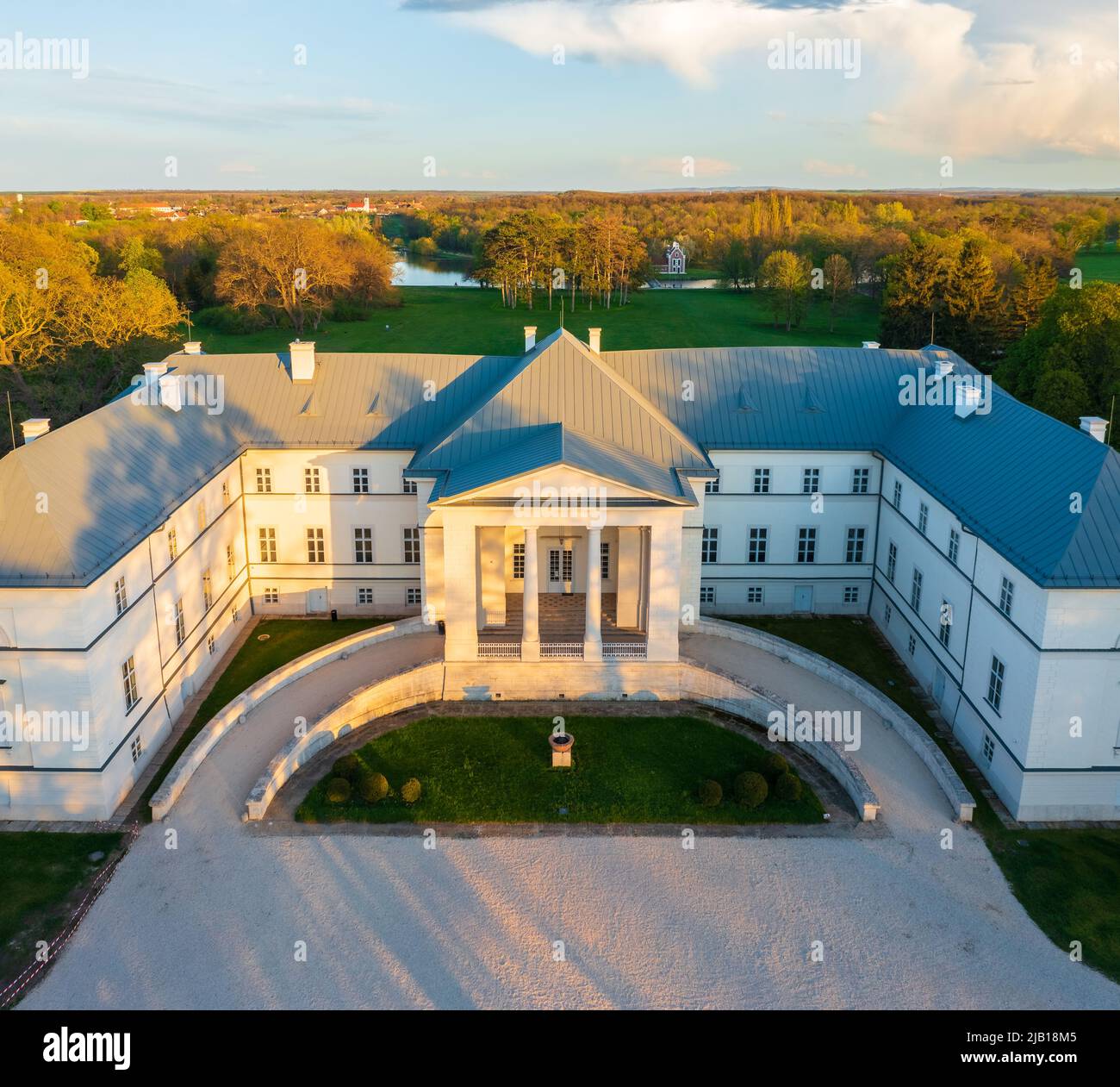 Aerial close up view about Festetics Castle which is the only ...