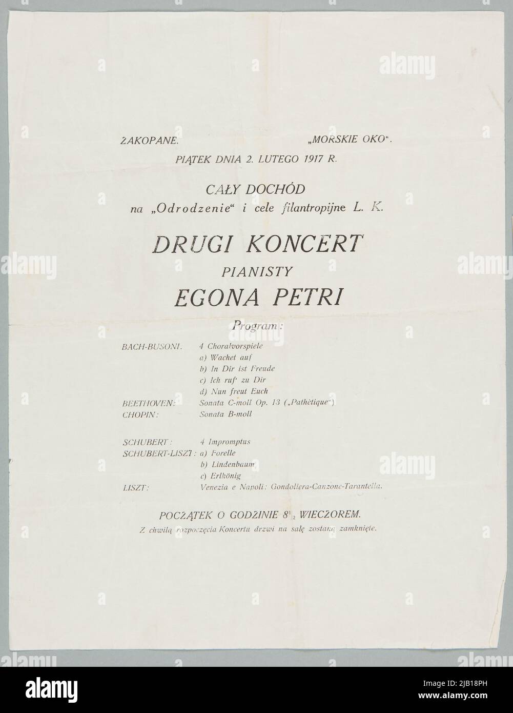 Egon Petri pianist concert program on February 2, 1917 in the Hotel ...