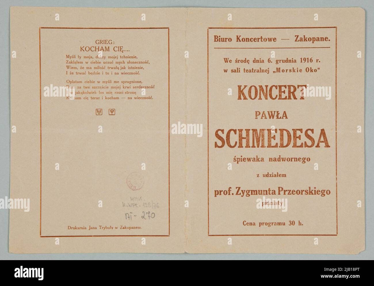 Leaflet Paweł Schmede's Concert Program in the Morskie Oko Room on 06. ...