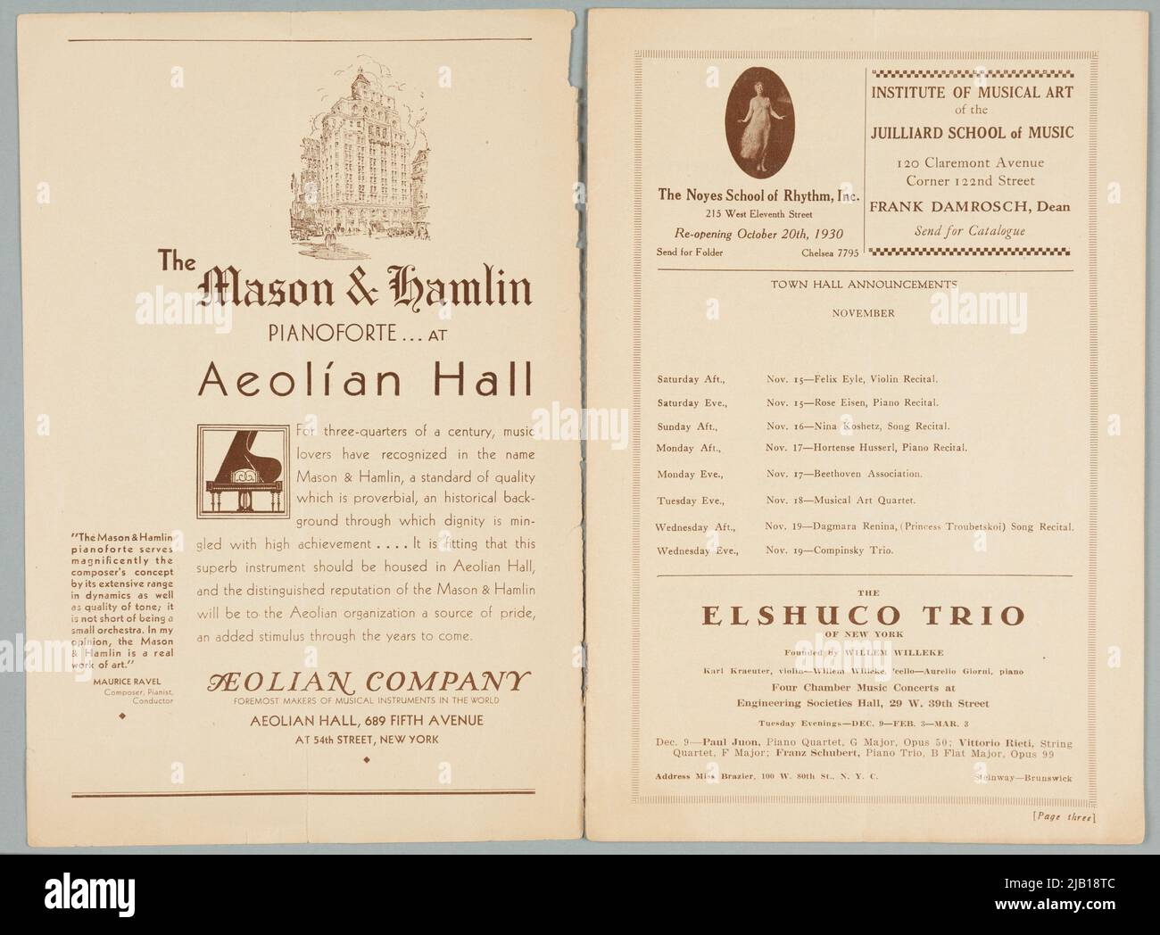 The concert program The Town Hall of November 15, 1930 (among others ...