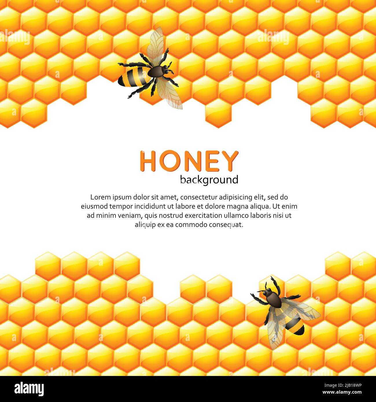 Flying bees with sweet honey comb ornate background vector illustration ...