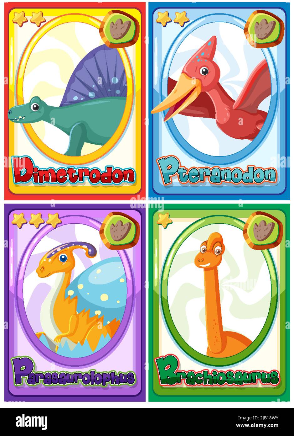 Set of dinosaur cartoon character cards illustration Stock Vector Image ...
