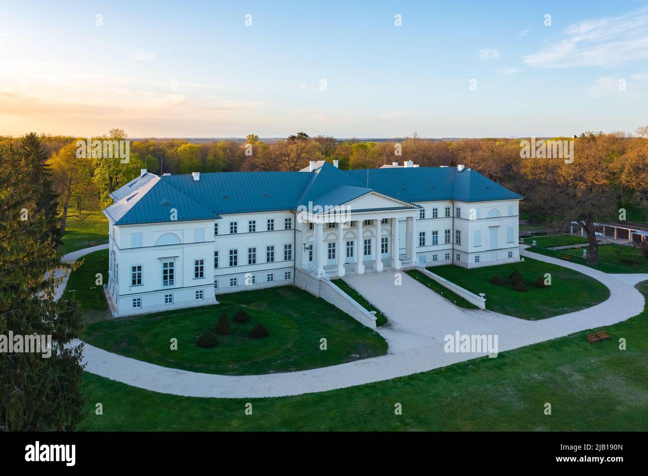 Aerial view about Festetics Castle which is the only classicist castle ...