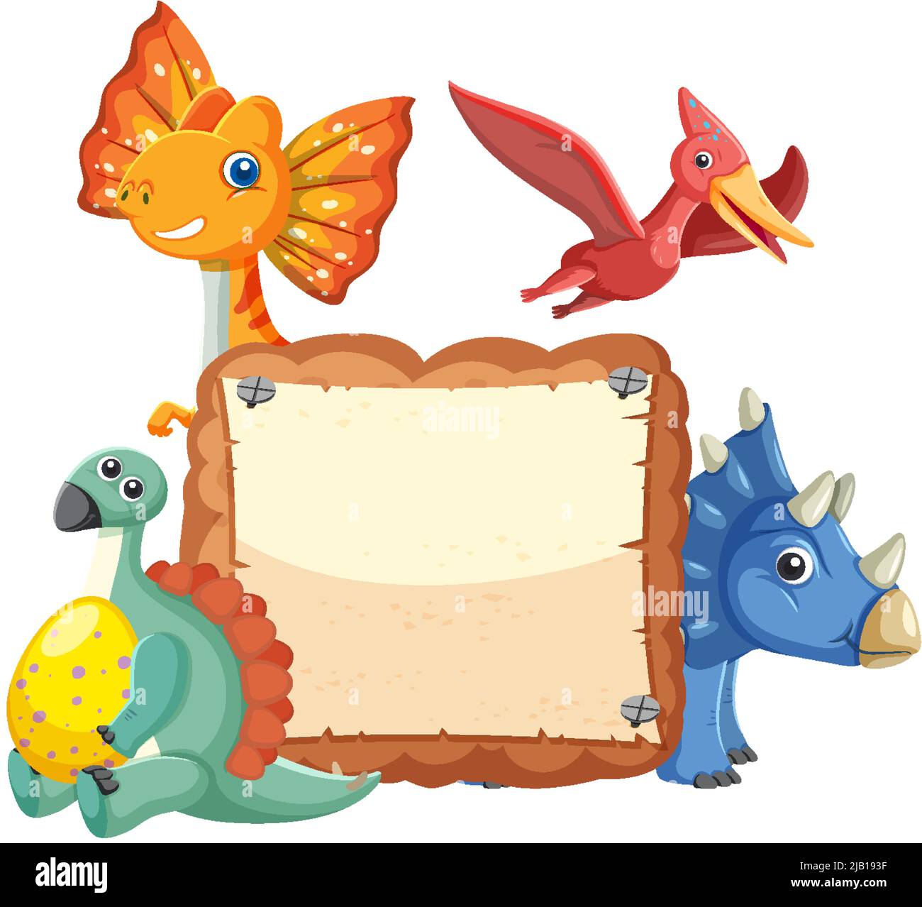 Empty board with cute dinosaurs cartoon characters illustration Stock ...