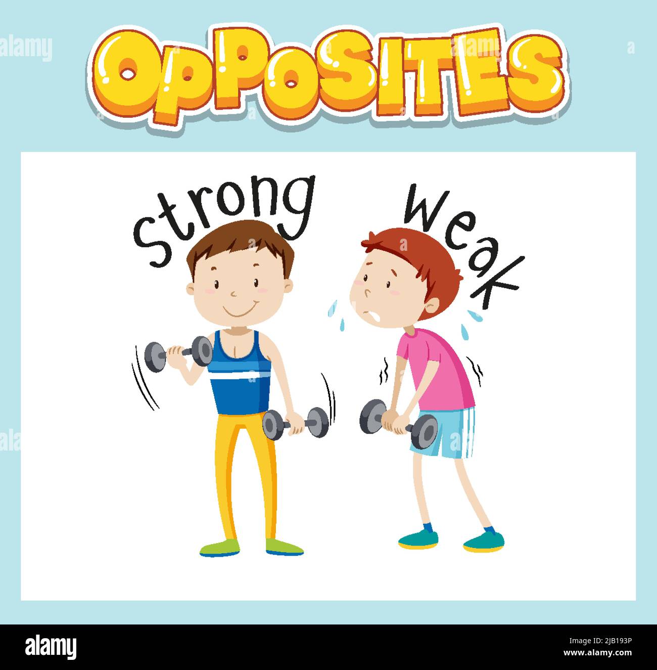 Opposite English words with strong and weak illustration Stock Vector ...