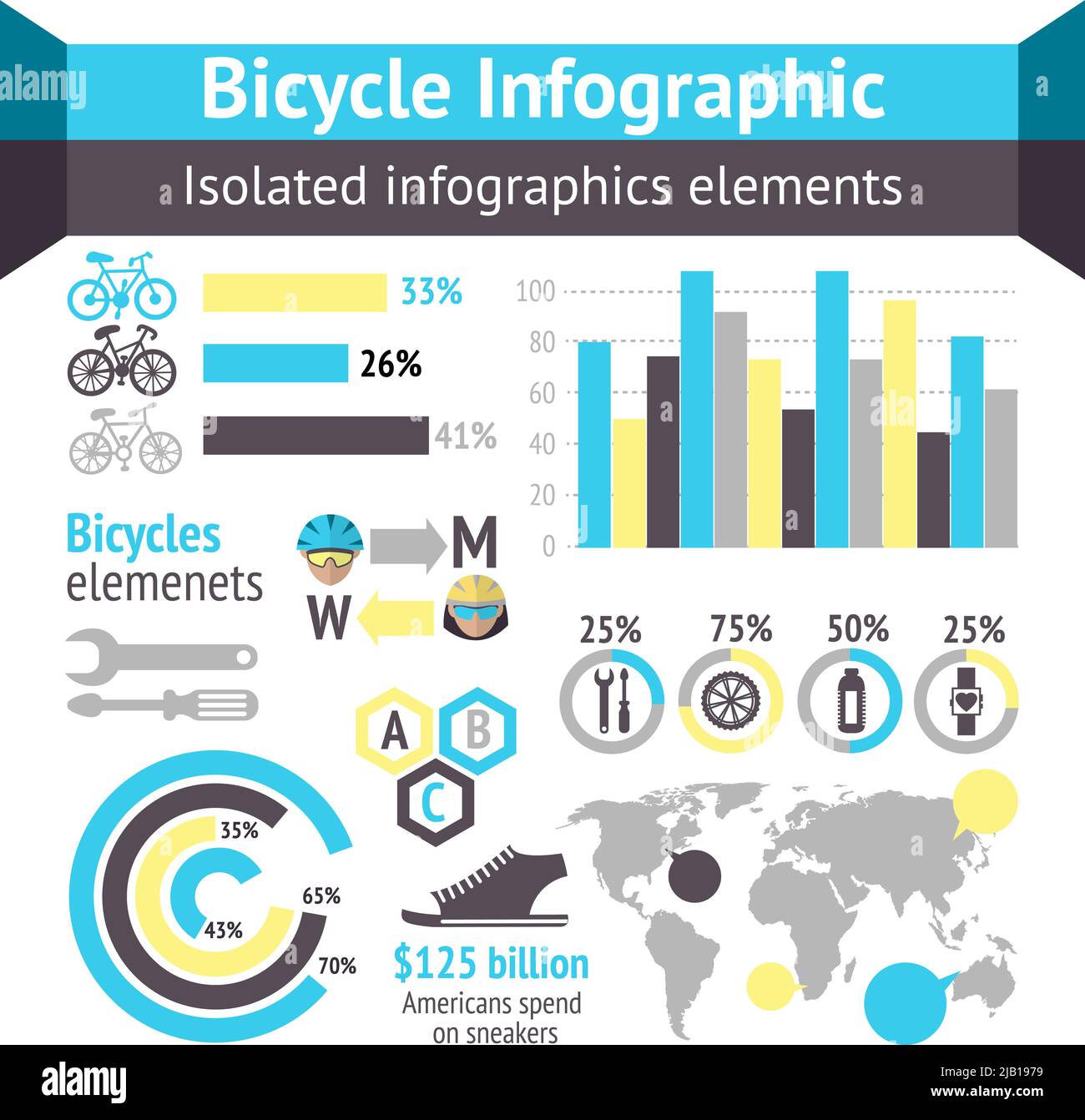 Bicycle sport fitness infographic elements with charts and diagrams ...