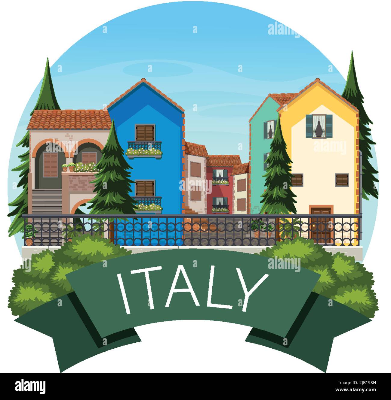 Italy banner label with house buildings illustration Stock Vector Image ...