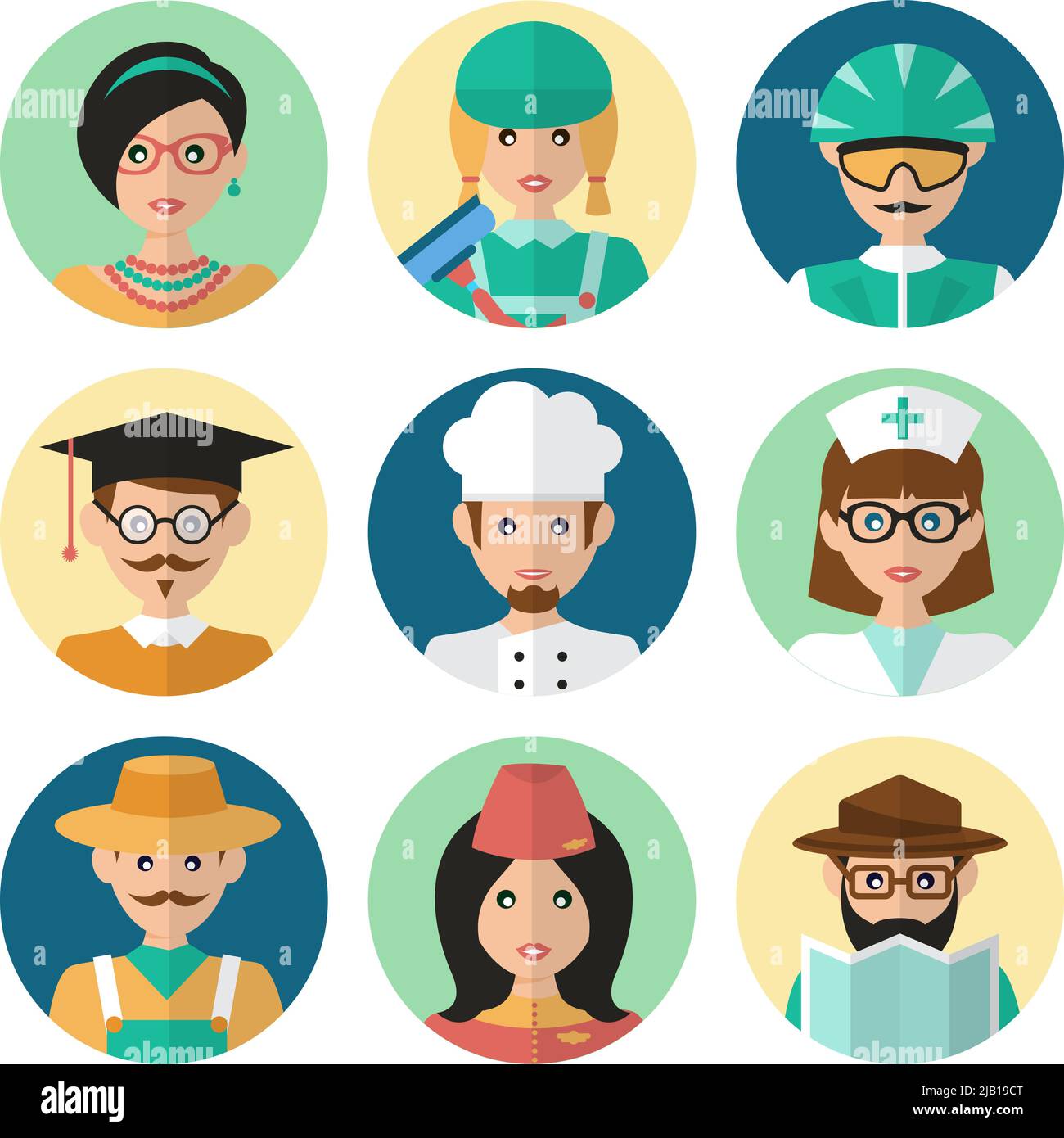 Faces avatar icons profession occupation job set flat isolated vector ...