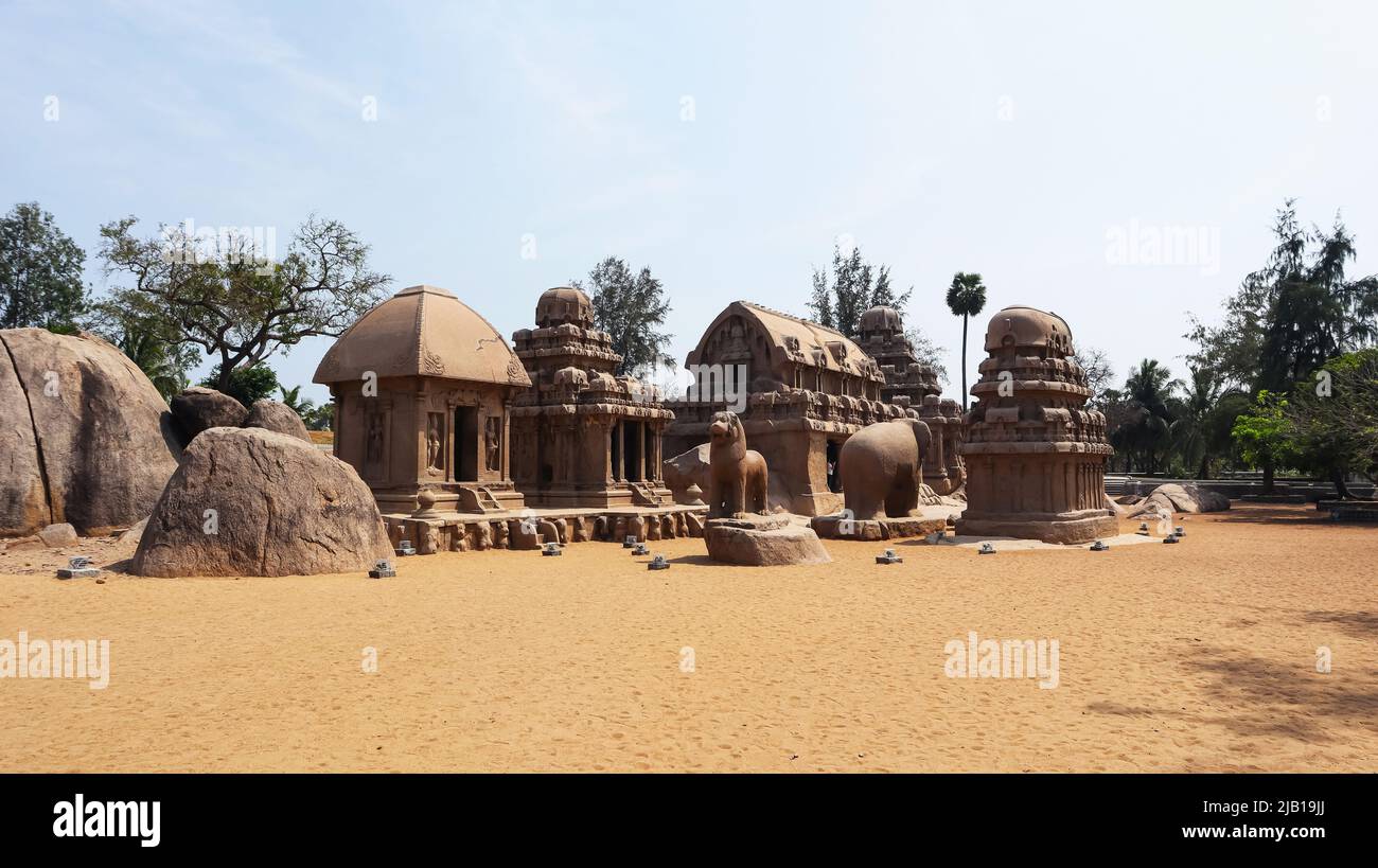 Full View of Five Rathas, Mahabalipuram, Tamilnadu, India Stock Photo ...