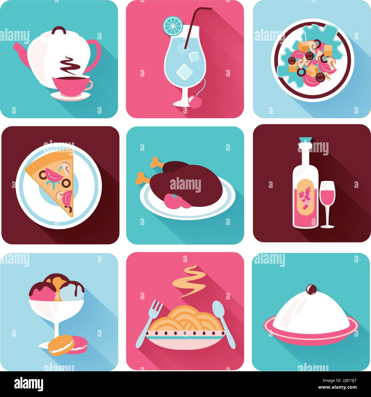 Restaurant food drink menu dishes decorative icons flat set isolated ...