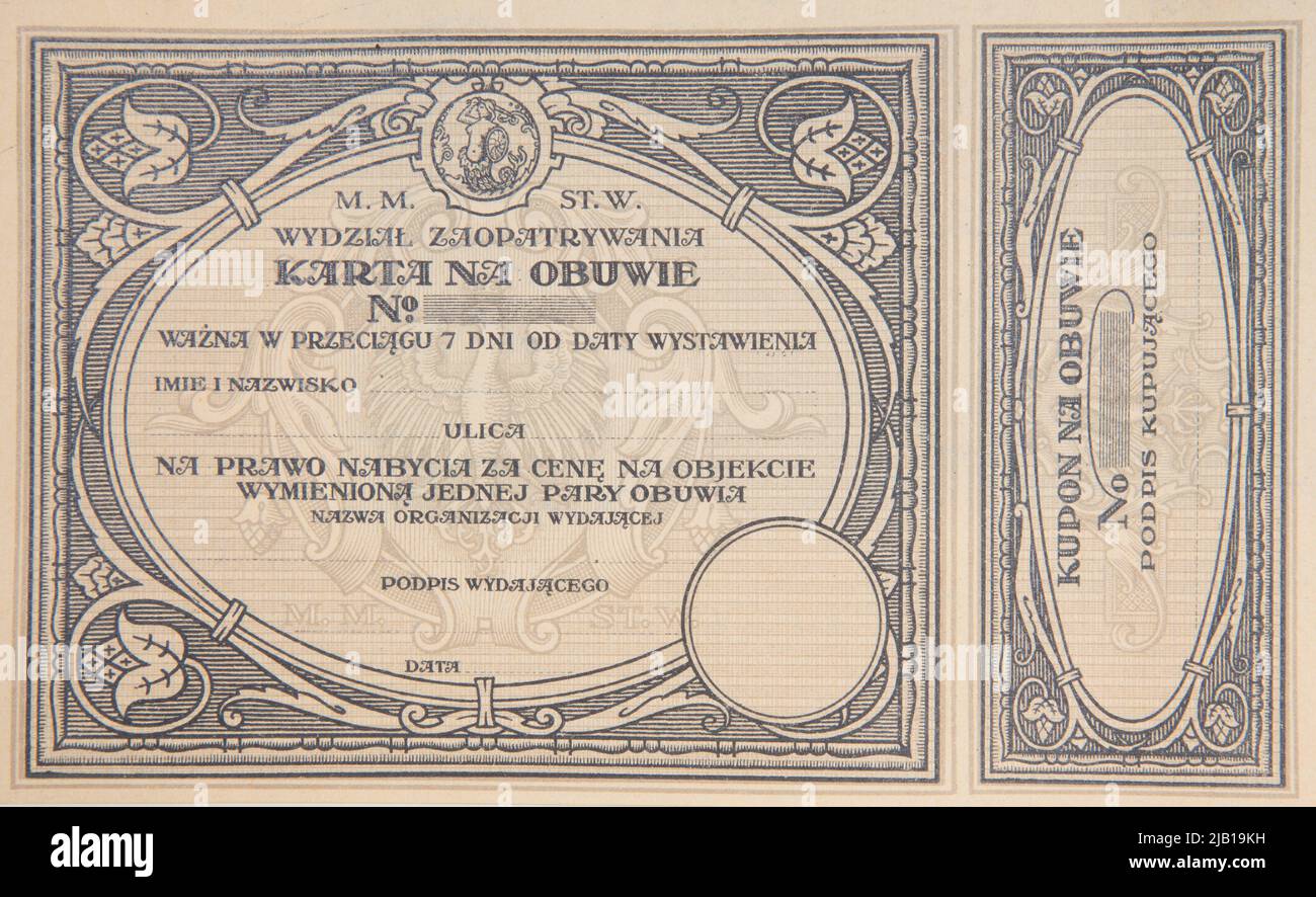 Card on footwear on cream paper with a black print Stock Photo - Alamy